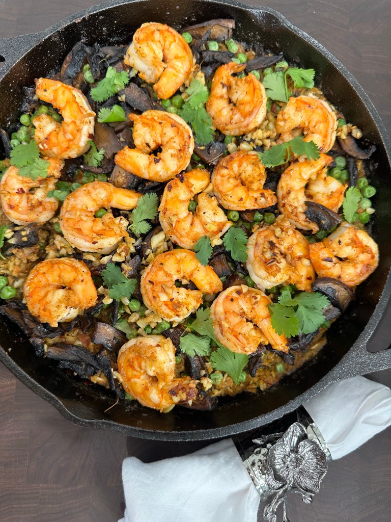 Deconstructed Mushroom Shrimps Paella - JulietKitchen.com
